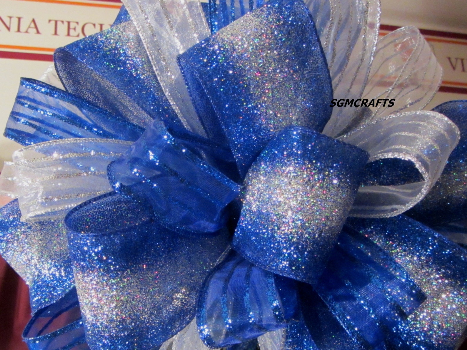 Blue and Silver Christmas Tree Topper Bow Royal Blue and Silver Tree ...