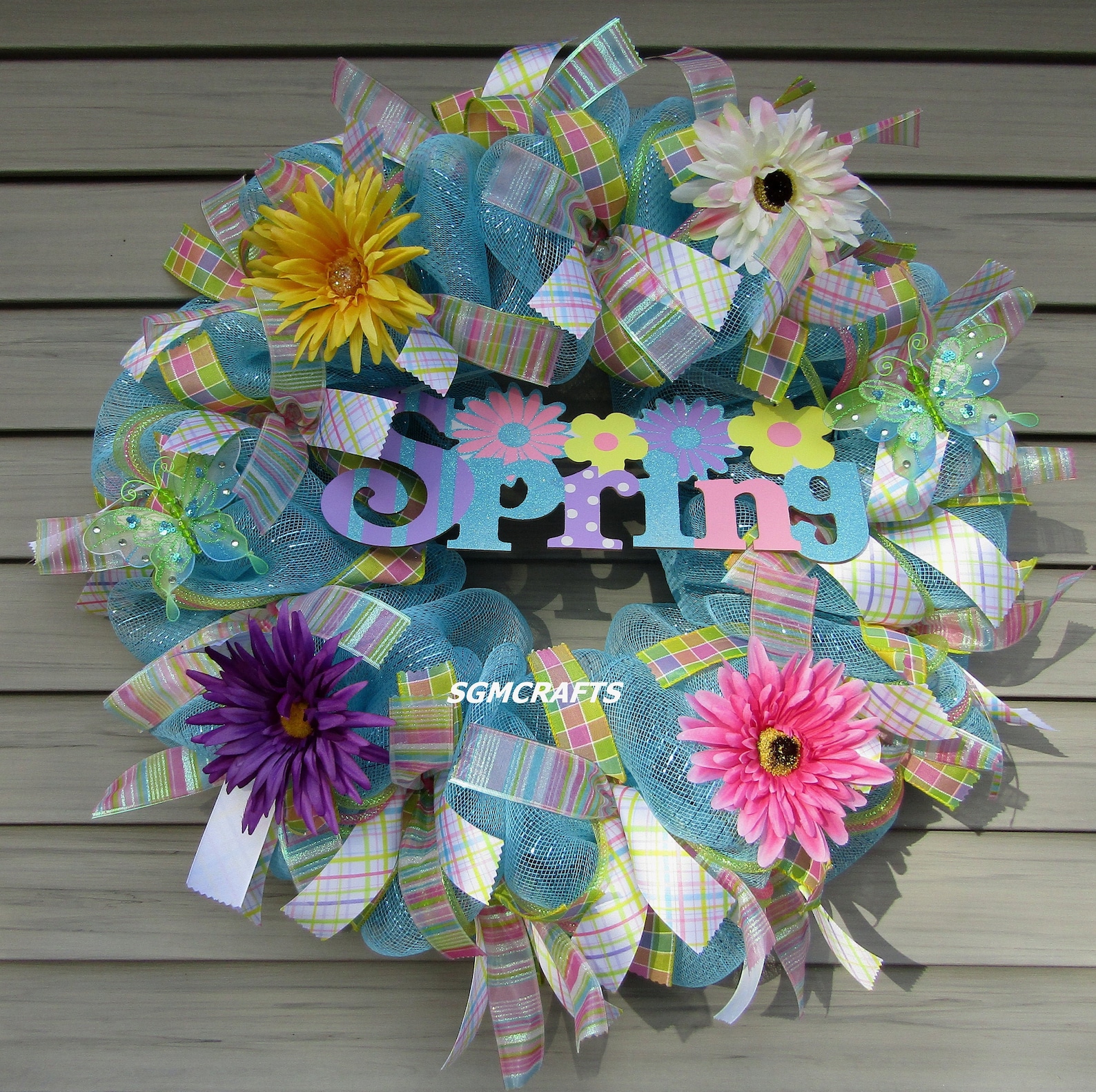 Spring Wreath Spring Deco Mesh Wreath Daisy Wreath Butterfly | Etsy