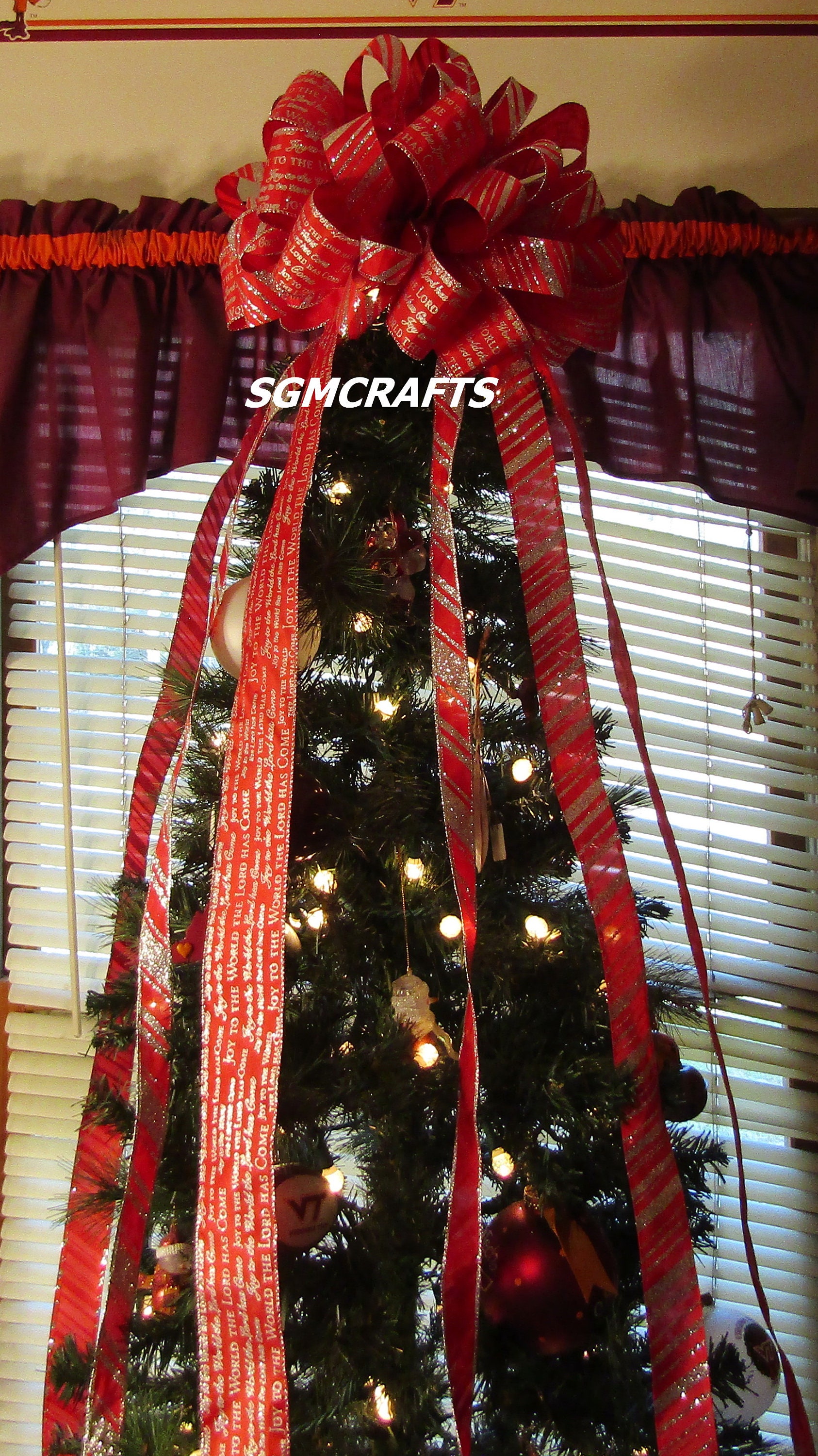 Silver and Red Christmas Tree Topper Joy to the World Tree | Etsy