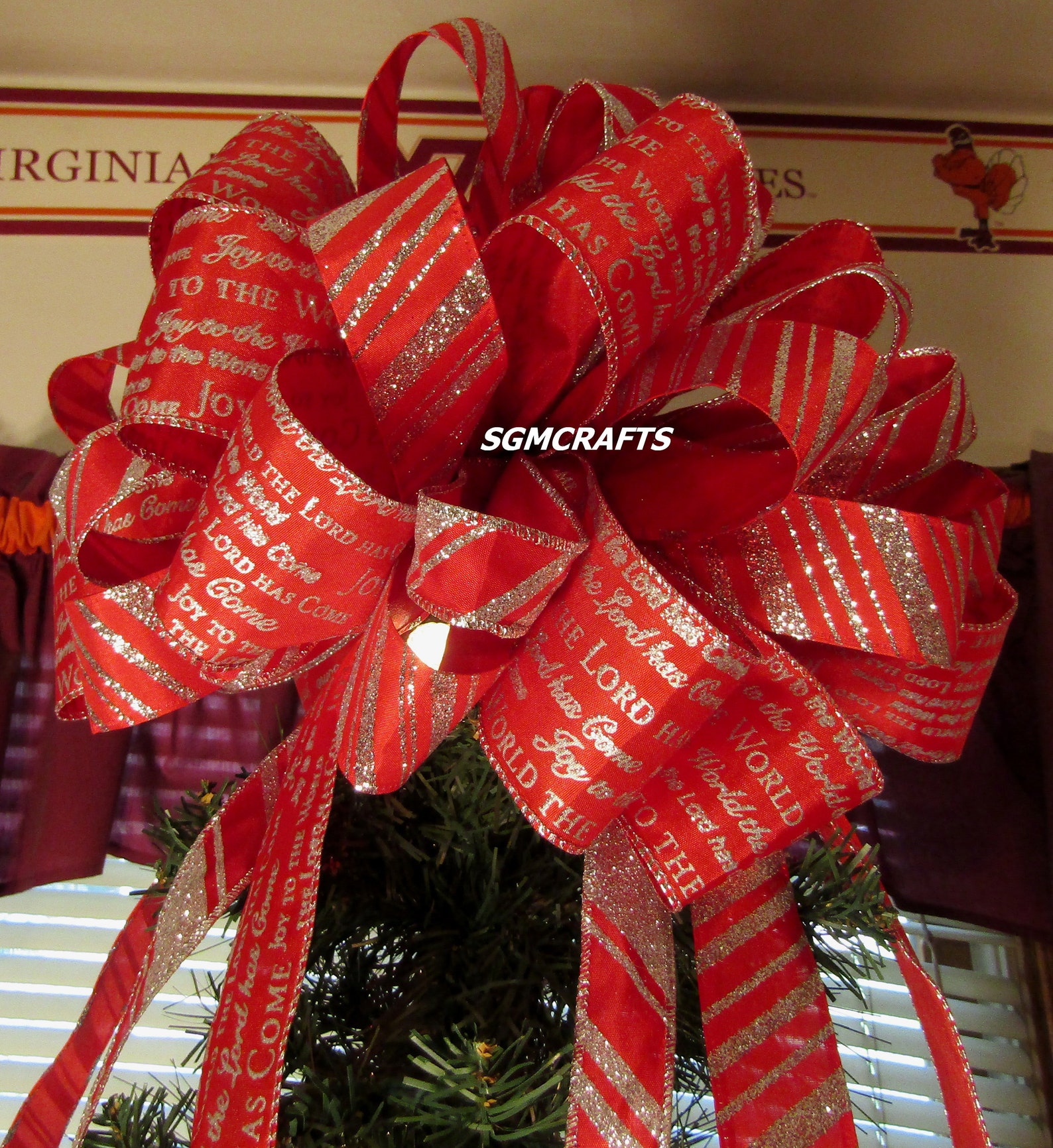 Silver and Red Christmas Tree Topper Joy to the World Tree | Etsy