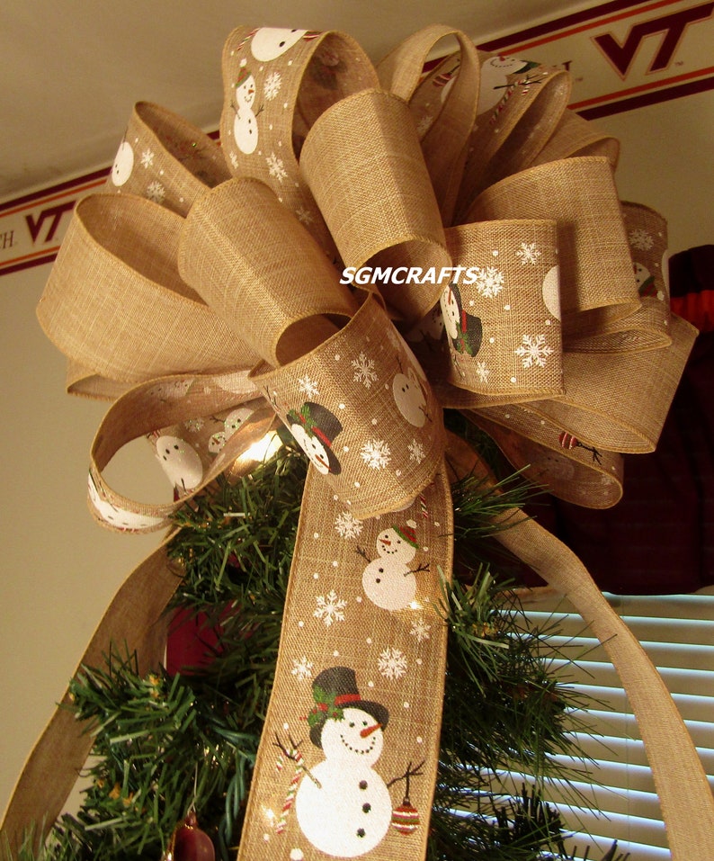 Rustic Snowman Christmas Tree Topper Bow Snowman Tree Topper - Etsy