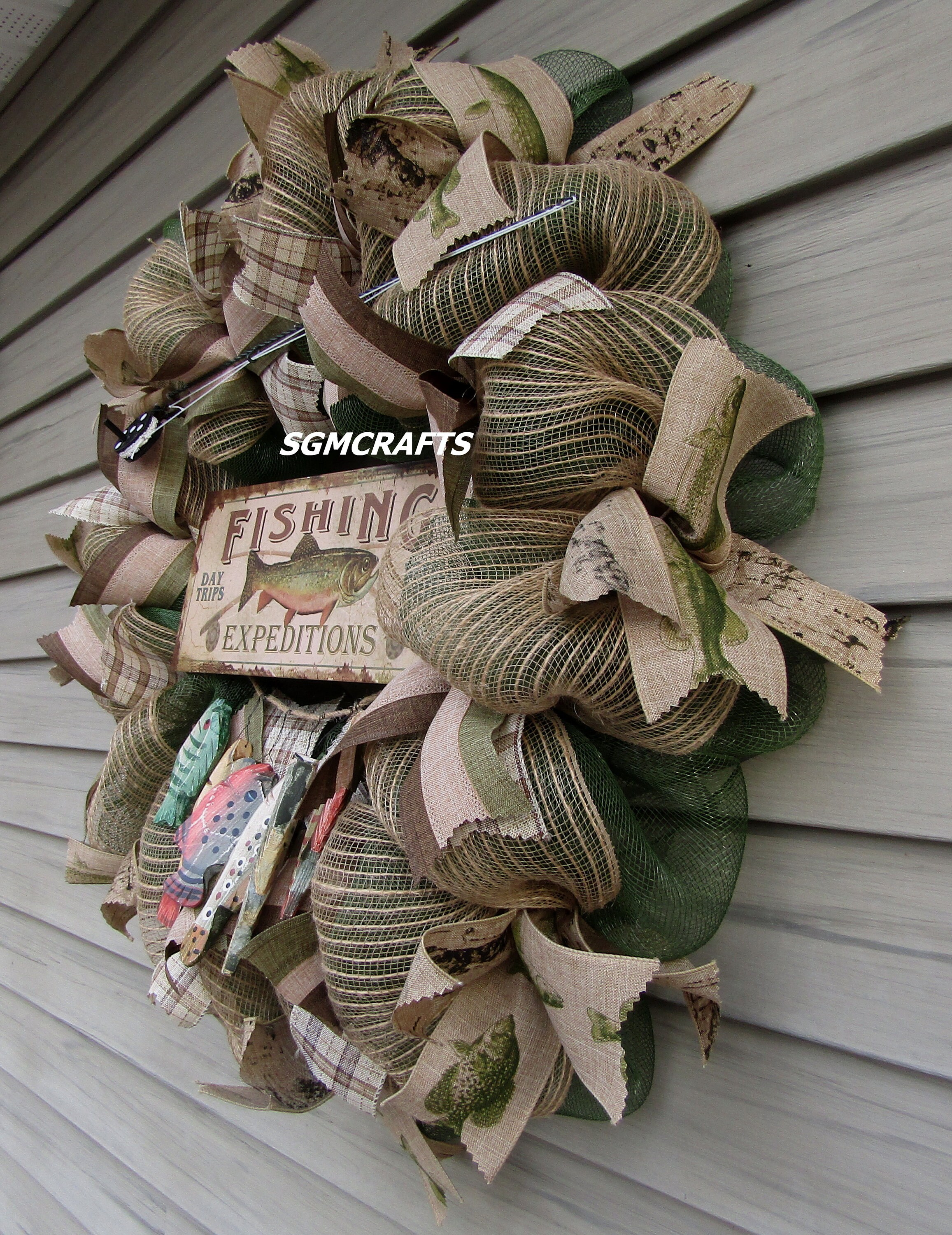Fishing Deco Mesh Wreath Sportsman's Wreath Fish Wreath Gone Fishing ...