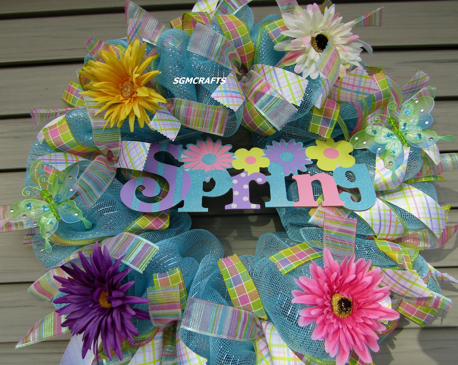 Spring Wreath Spring Deco Mesh Wreath Daisy Wreath Butterfly | Etsy