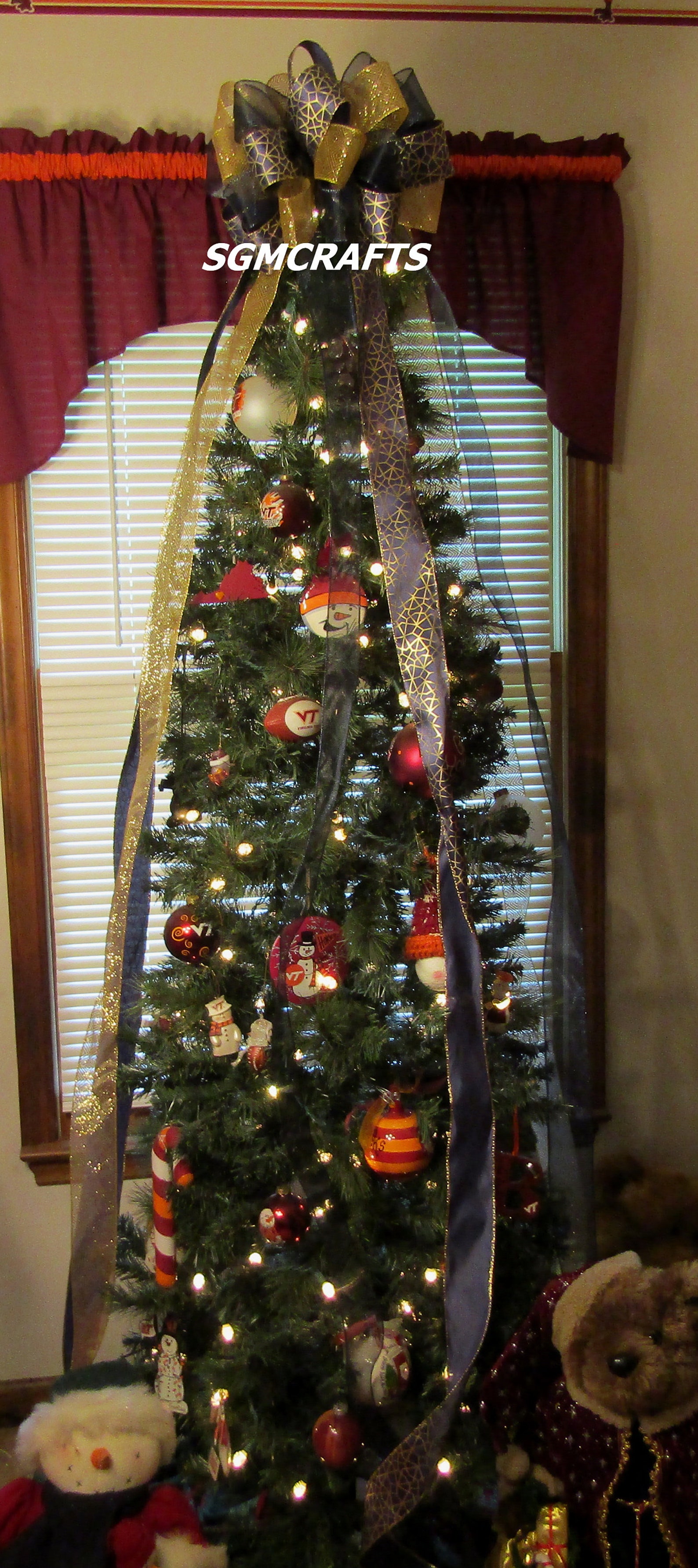 Navy Blue and Gold Christmas Tree Topper Bow Navy Blue and Gold Tree ...