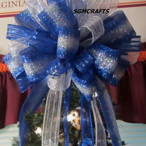 Blue and Silver Christmas Tree Topper Bow Royal Blue and Silver Tree ...