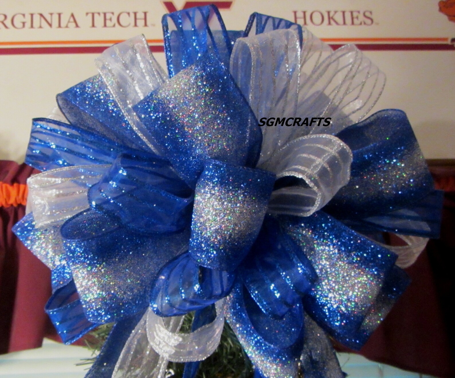 Blue and Silver Christmas Tree Topper Bow Royal Blue and Silver Tree ...