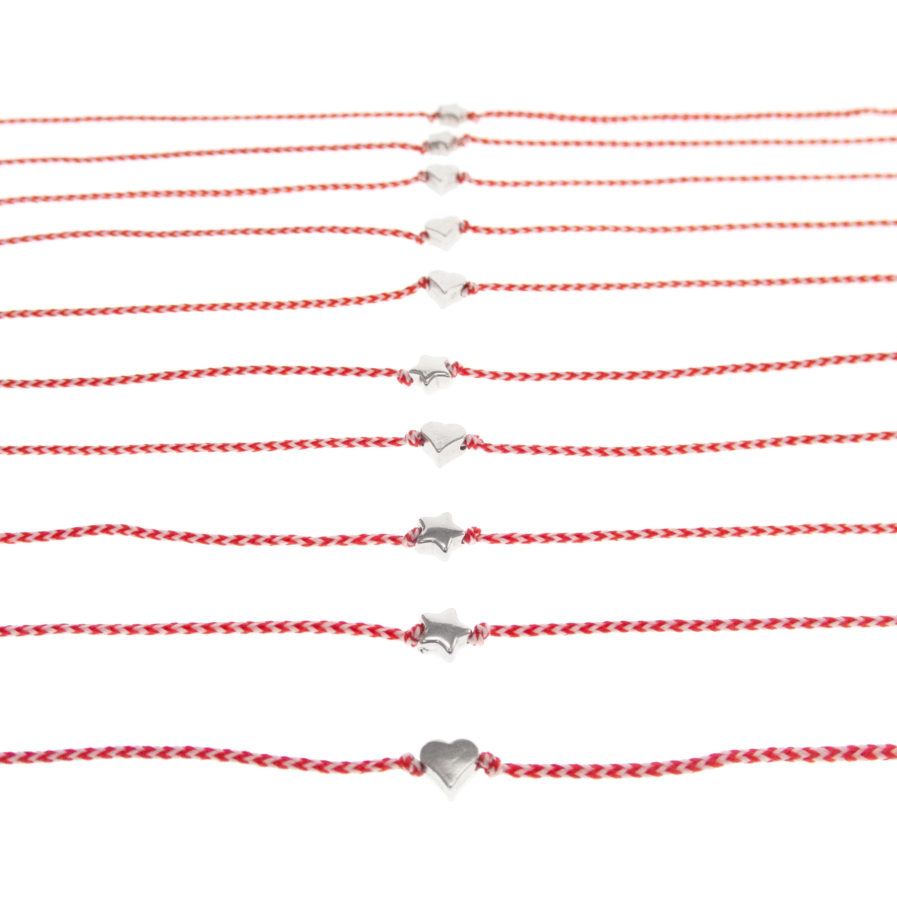 10 Simple Thin Bracelets. Chevron Thread Charm Bracelets. Handmade Red ...