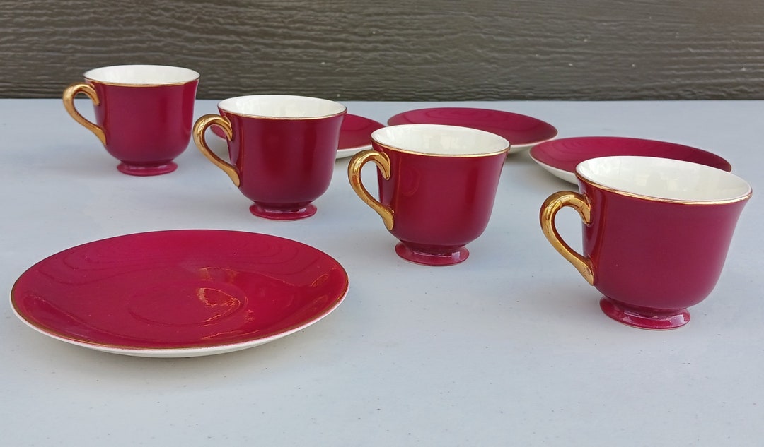 Steubenville Cranberry and Gold Plate Porcelain Demitasse Cup and ...