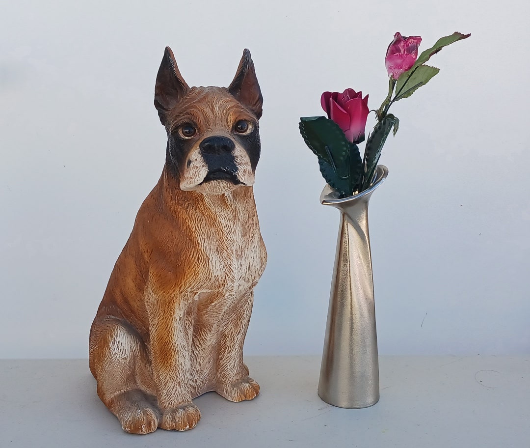 Vintage Boxer Puppy Dog Statue- Detailed Resin Sculpture- FREE SHIPPING ...