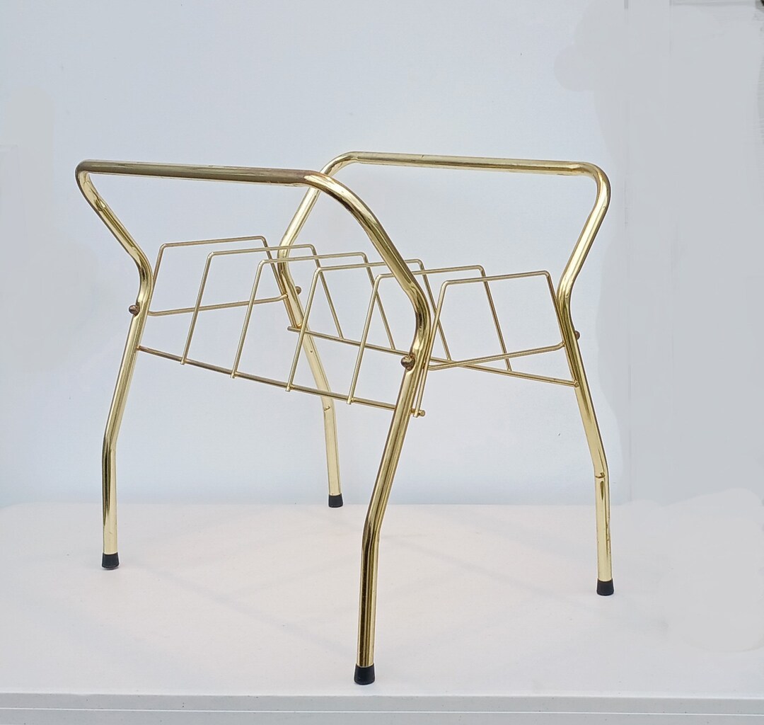 Brass Record Rack Mid Century Metal Wire LP Storage FREE - Etsy