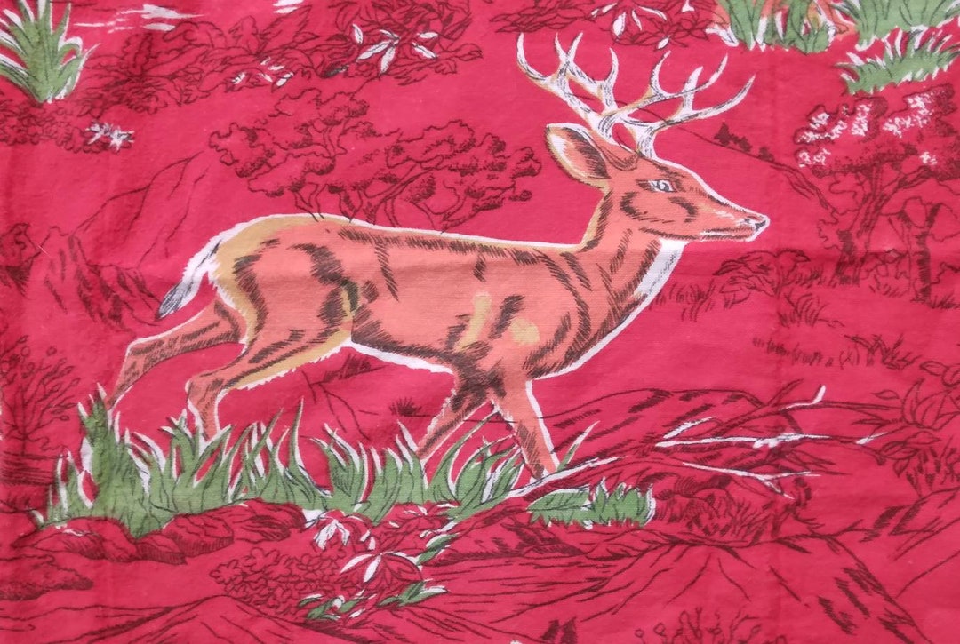 1930's Cotton Flannel Novelty Deer Hunting Fabric for Rustic Cabin ...