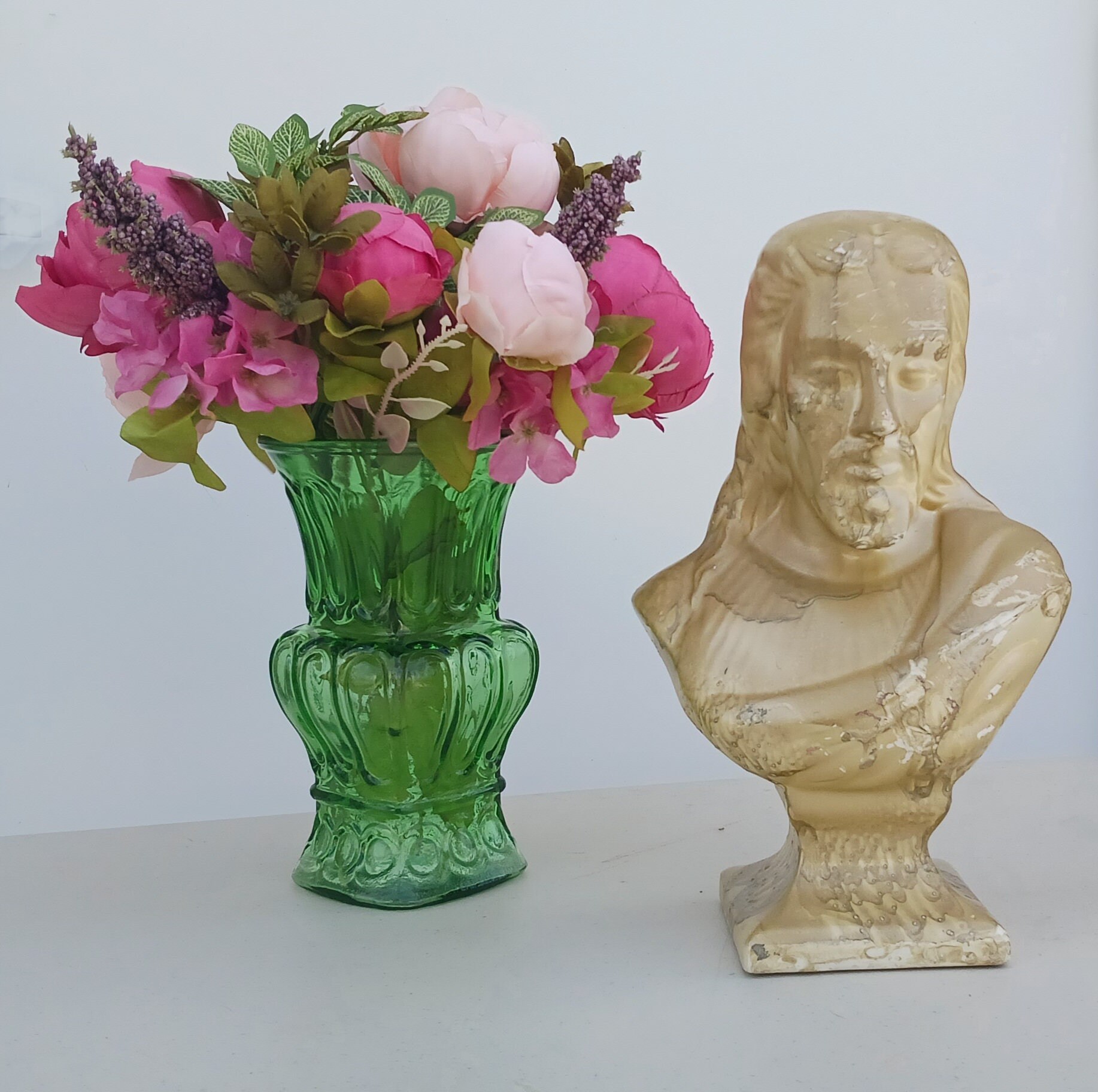 Vintage Mid Century Hand Painted Ceramic Jesus Bust in Transulescent ...