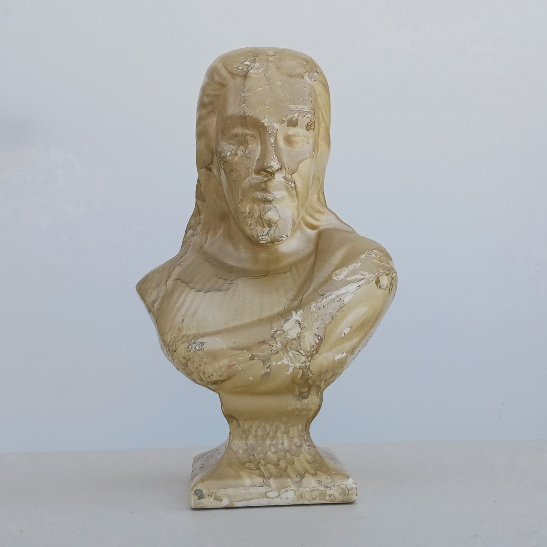 Vintage Mid Century Hand Painted Ceramic Jesus Bust in Transulescent ...