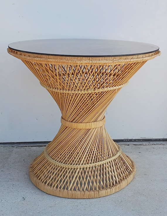 Vintage Hourglass Wicker Side or Small Coffee Table With Glass Top FREE SHIPPING Etsy