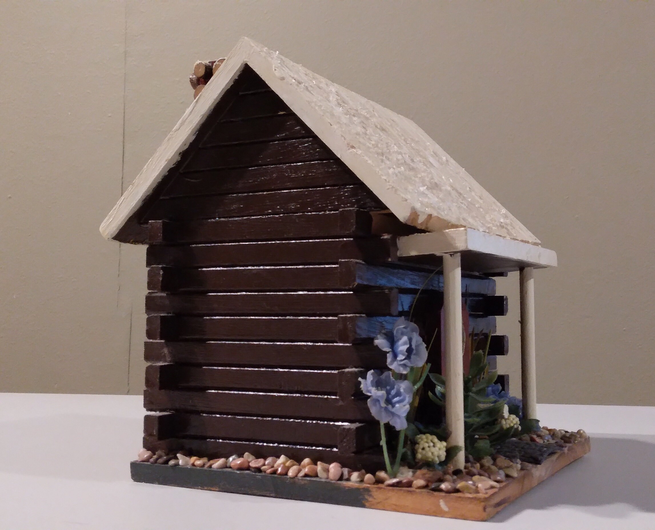 Hand Crafted Vintage Miniature Log Cabin Fairyhouse Birdhouse Decor ...