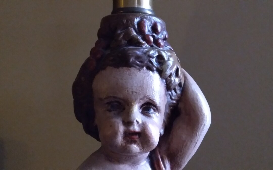 Mid Century Solid Plaster Putti Style Hand Painted Cherub Table Lamp ...