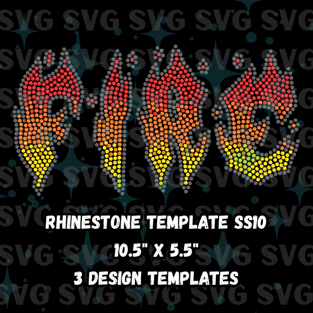 Fire Flames Rhinestone Template SVG, SS10 Bling Design (digital ...