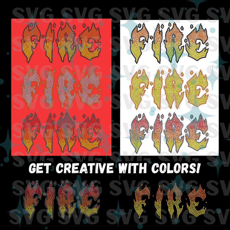 Fire Flames Rhinestone Template SVG, SS10 Bling Design (digital ...