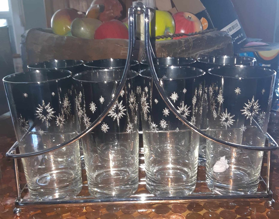 Vitreon Queens Lusterware Silver Ombre Starburst Glasses Set of 8 With ...