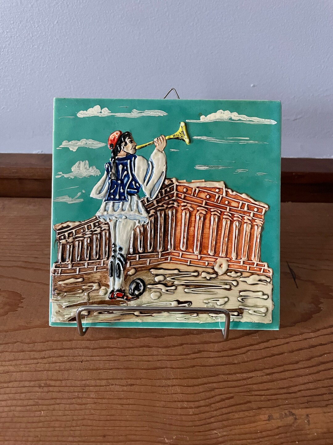 Vintage Hand Painted Ceramic Accent Wall Tile Parthenon Athens Greece 6 ...