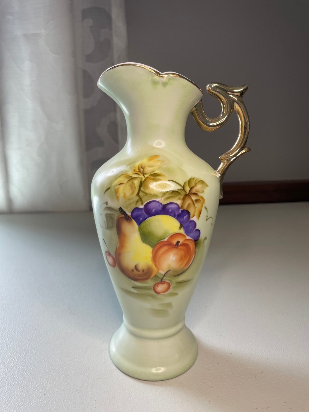 Lefton Vintage Green Heritage Fruit Pitcher Vase 6286 Vintage Great - Etsy
