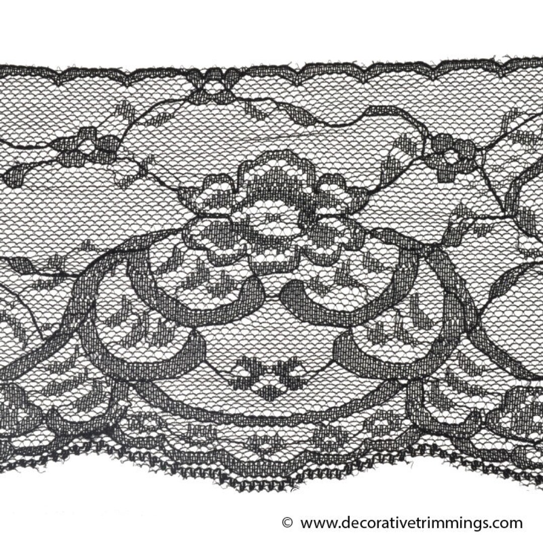 4 Inch Floral Galloon Flat Lace Trim-black - Etsy