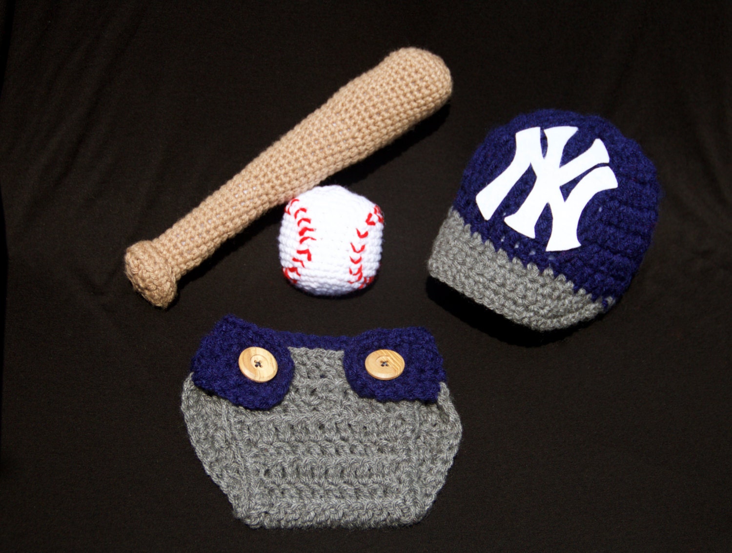 Crochet NY Yankees Baby Photo Prop, Newborn, Outfit, Crochet Set, Bat ...