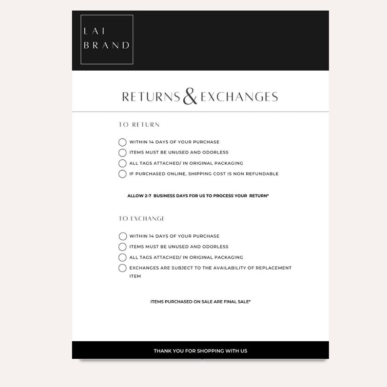 Return Exchanges Template, Editable Canva PDF, Minimal Design, Small ...