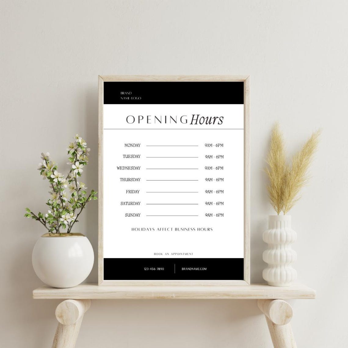 Opening Hours Template, Editable Canva PDF, Minimal Design, Small ...