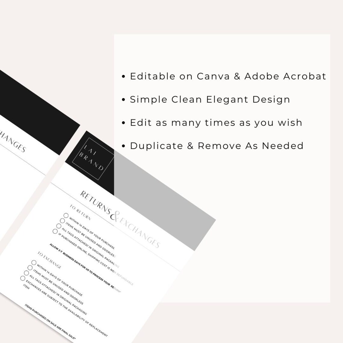 Return Exchanges Template, Editable Canva PDF, Minimal Design, Small ...