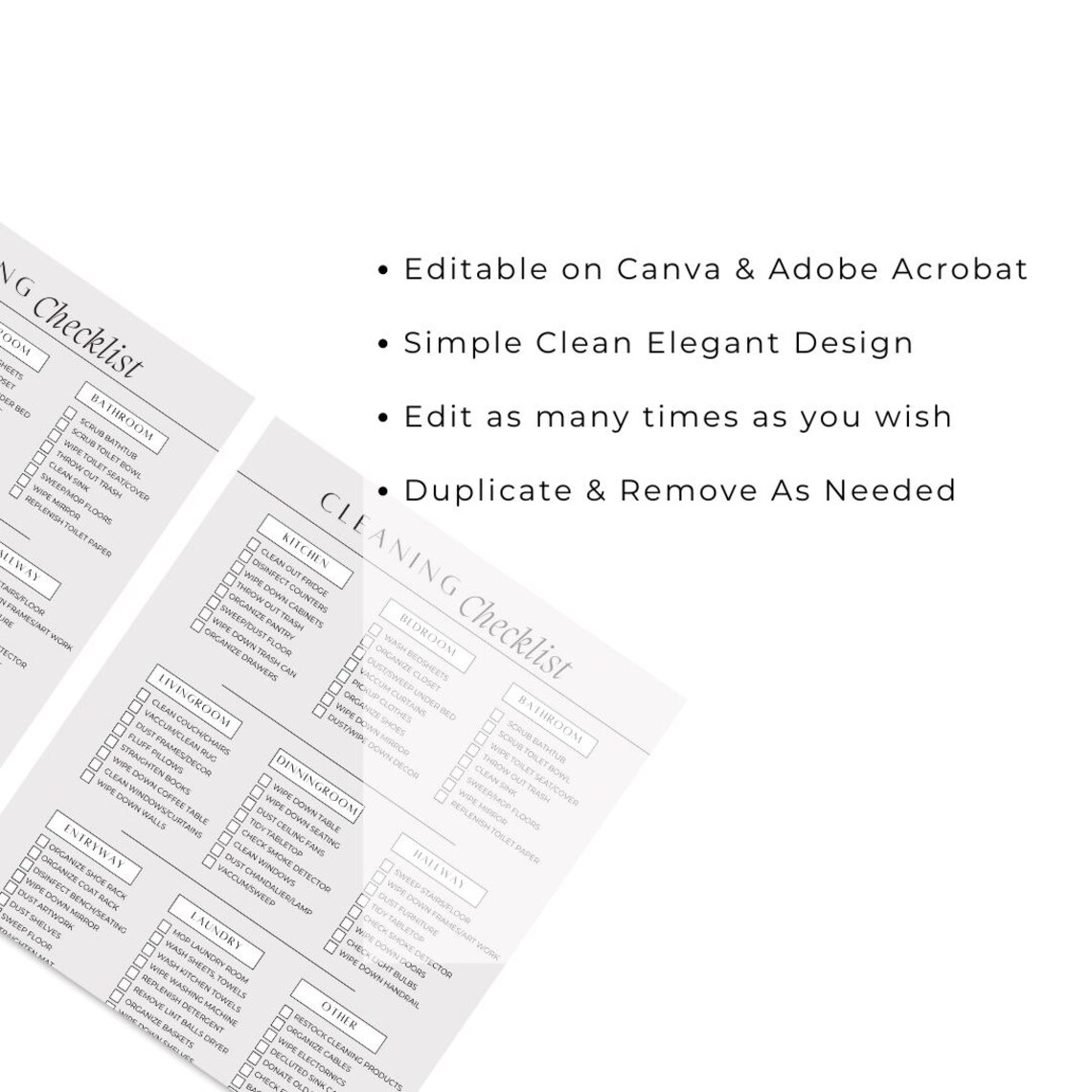 Cleaning Checklist Editable Canva PDF, Minimal Design, Printable ...