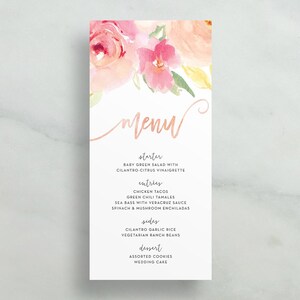 Soft Floral Menus / Watercolor Pink Blush Apricot Tropical Floral ...