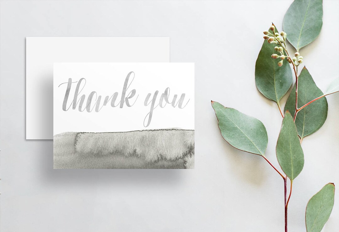 Instant Download Watercolor Calligraphy Thank You Cards / Light Gray ...