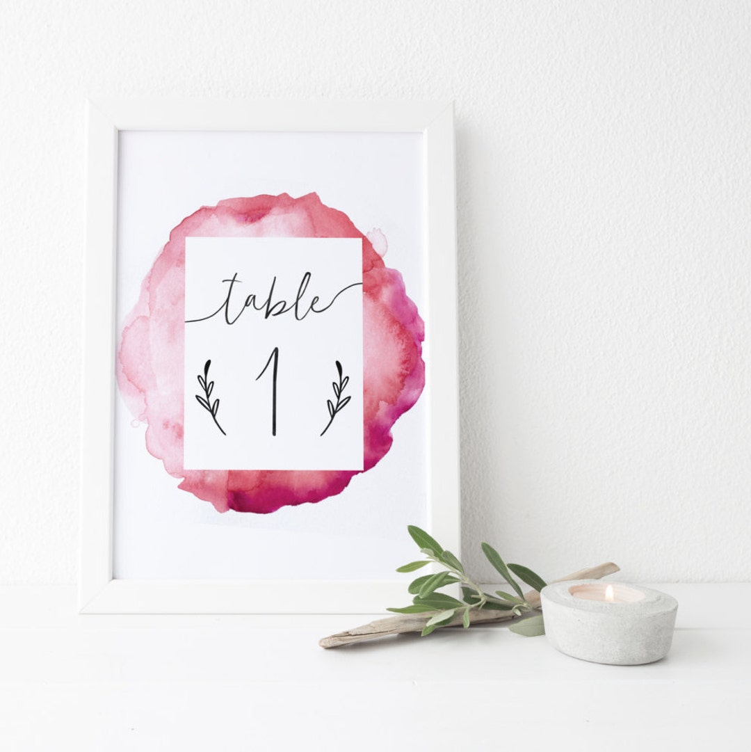 Instant Download Watercolor Table Numbers // Pink Watercolor // Hand ...