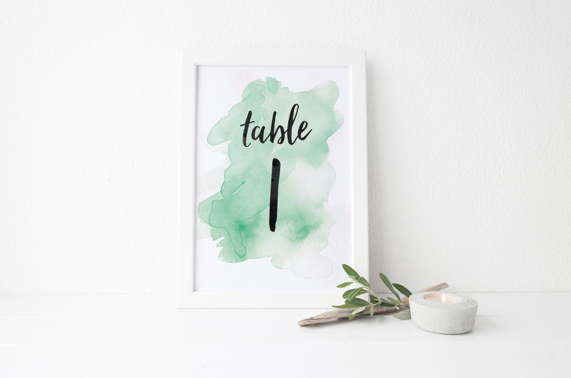 Instant Download Watercolor Splash Table Numbers / Mint Green - Etsy