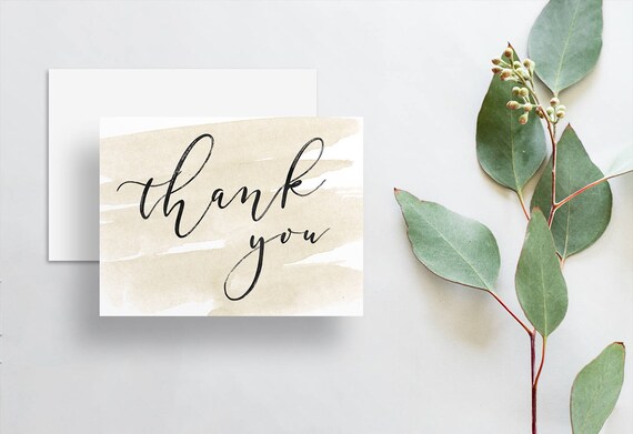 Instant Download Simple Calligraphy Thank You Cards / Taupe - Etsy