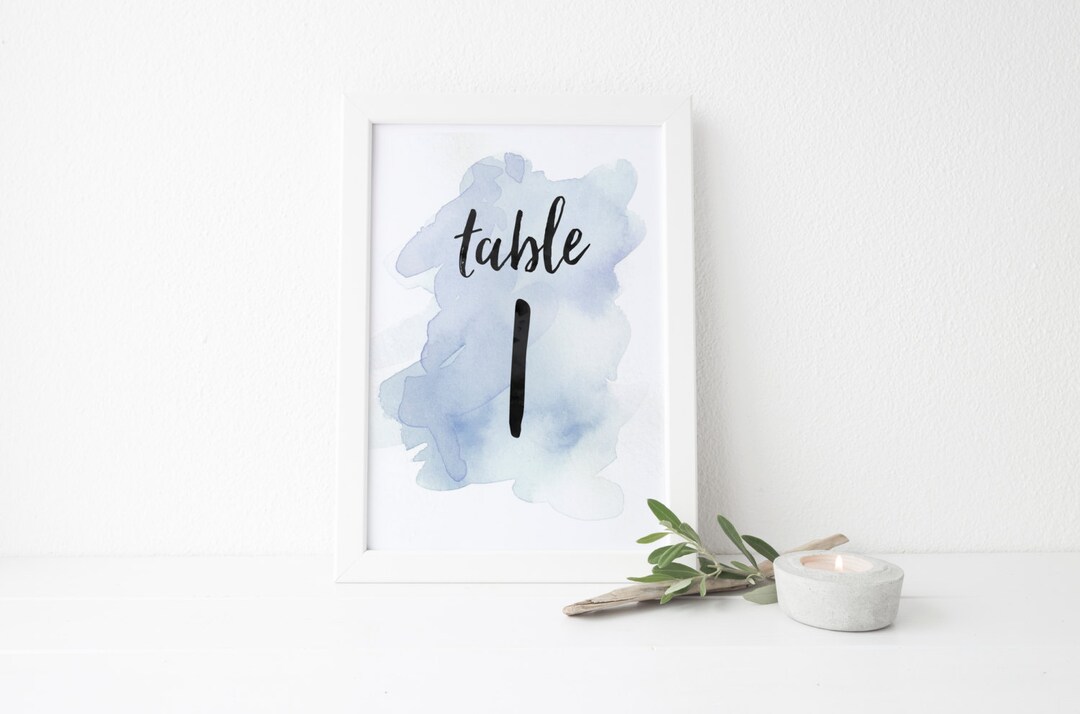 Instant Download Watercolor Splash Table Numbers / Pale Blue Watercolor ...