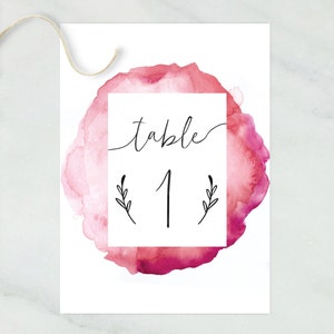 Instant Download Watercolor Table Numbers // Pink Watercolor // Hand ...