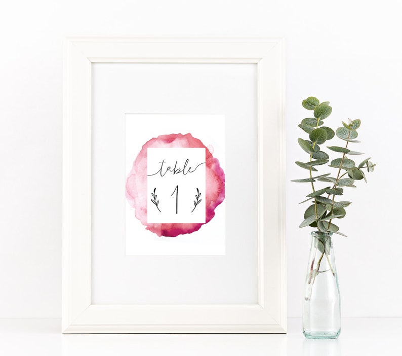Instant Download Watercolor Table Numbers // Pink Watercolor - Etsy