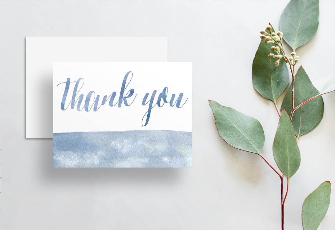 Watercolor Calligraphy Thank You Cards / Ash Slate Blue Cotton Candy ...