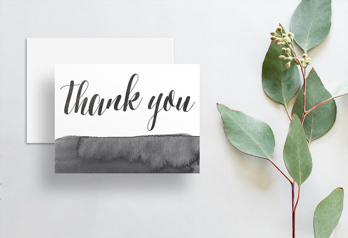 Watercolor Calligraphy Thank You Cards / Ash Slate Blue Cotton | Etsy