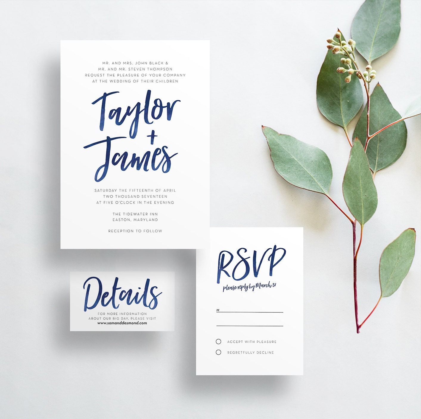 Simple Brush Lettering Wedding Invites / Navy Dark Blue | Etsy