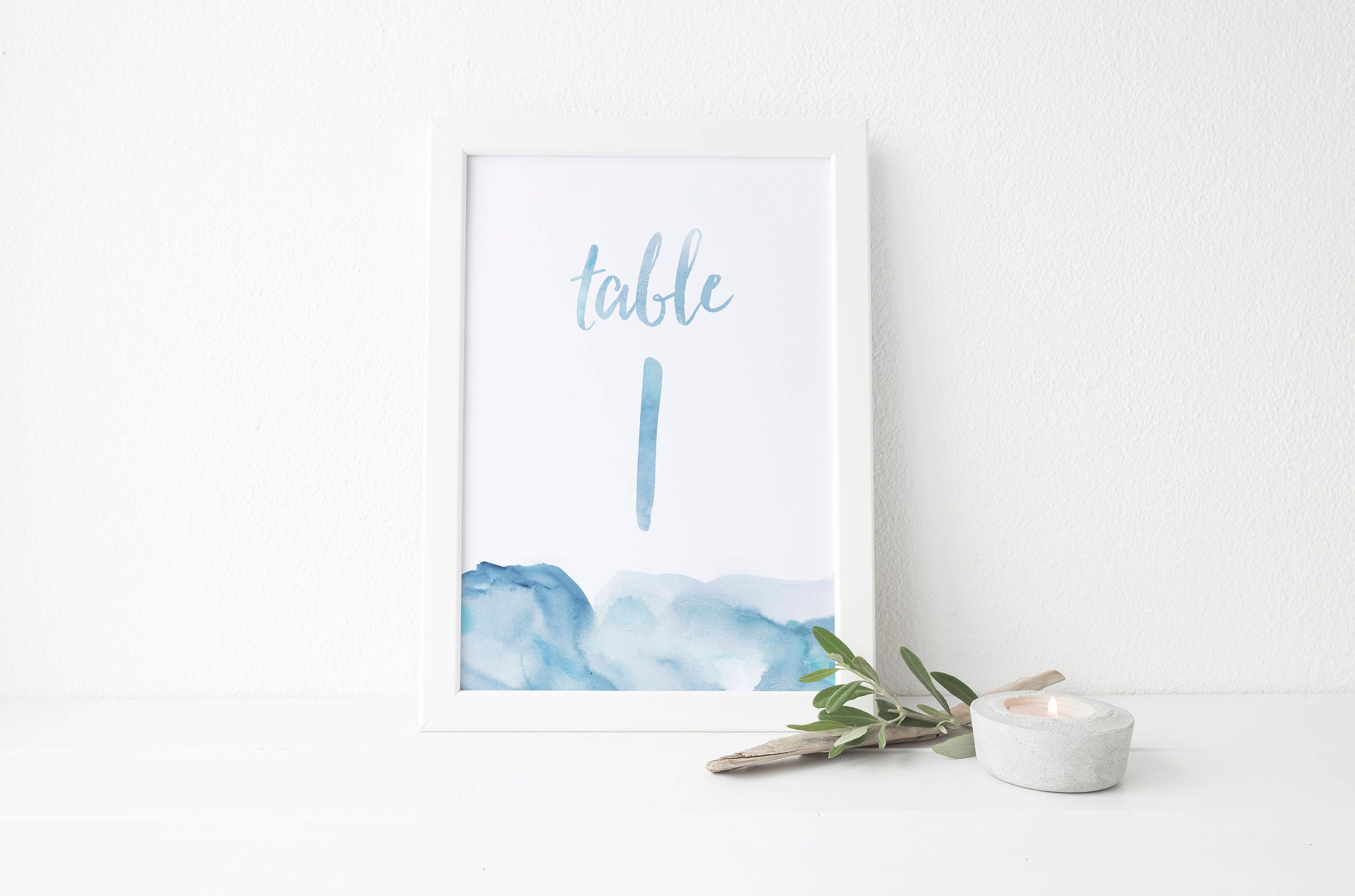 Instant Download Watercolor Ombre Table Numbers / Dusty Blue | Etsy