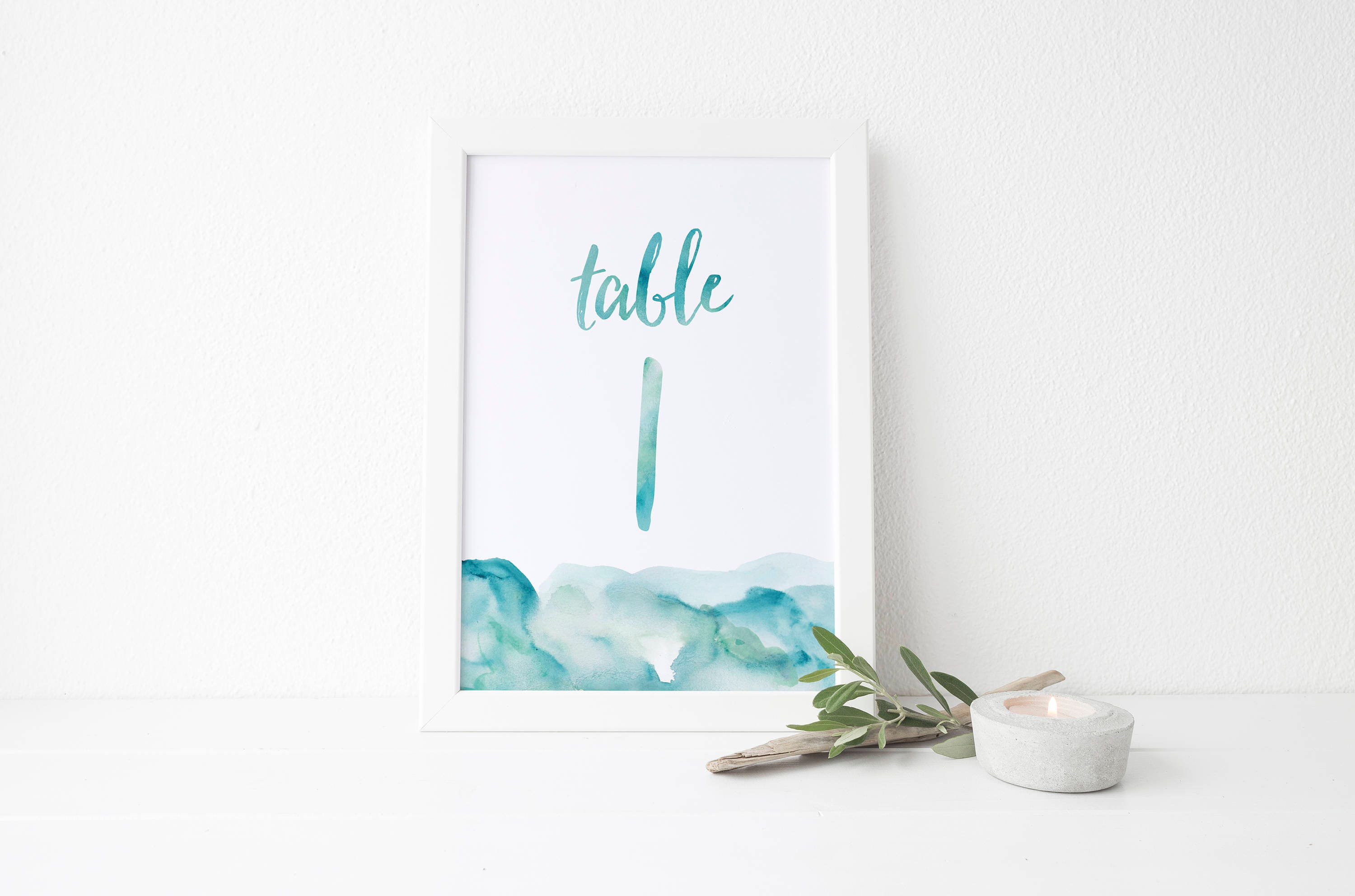 Instant Download Watercolor Ombre Table Numbers / Aqua - Etsy