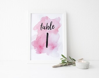 Instant Download Watercolor Table Numbers // Pink Watercolor | Etsy