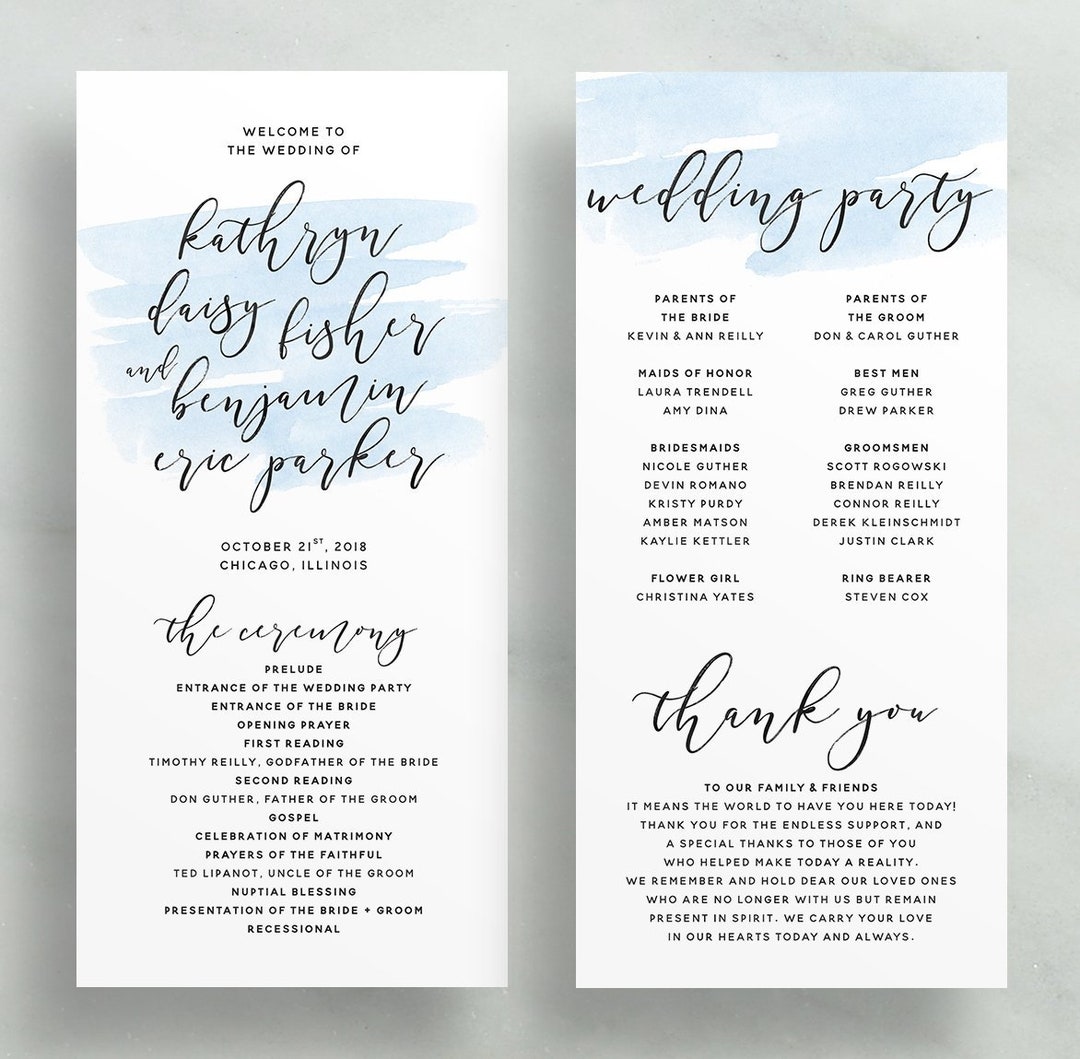 Simple Calligraphy Wedding Programs / Any Color Watercolor! / Modern ...