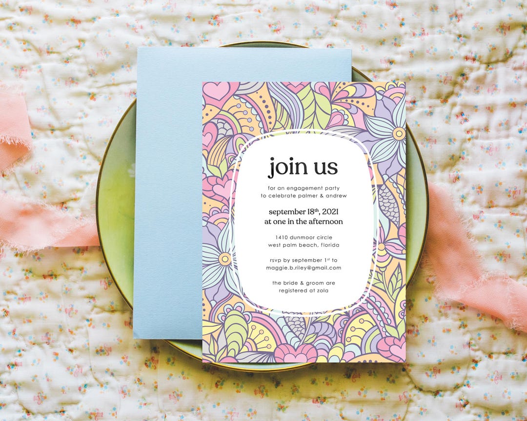 Rainbow Flower Power Invites / Retro Floral Swirl / Bridal Baby Shower ...