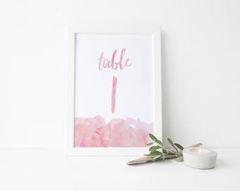 Instant Download Watercolor Table Numbers // Pink Watercolor | Etsy