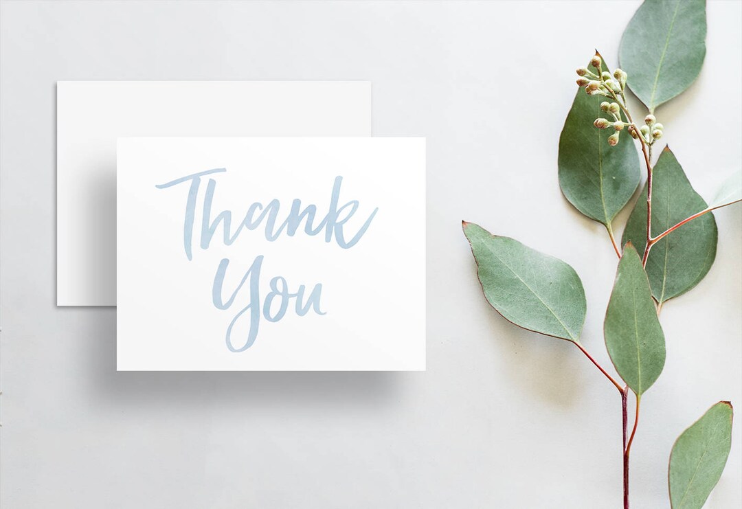 Instant Download Simple Brush Lettering Thank You Cards / Pale Blue ...