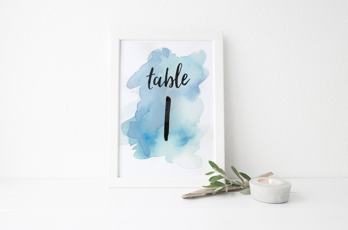 Instant Download Watercolor Splash Table Numbers / Bright Blue | Etsy